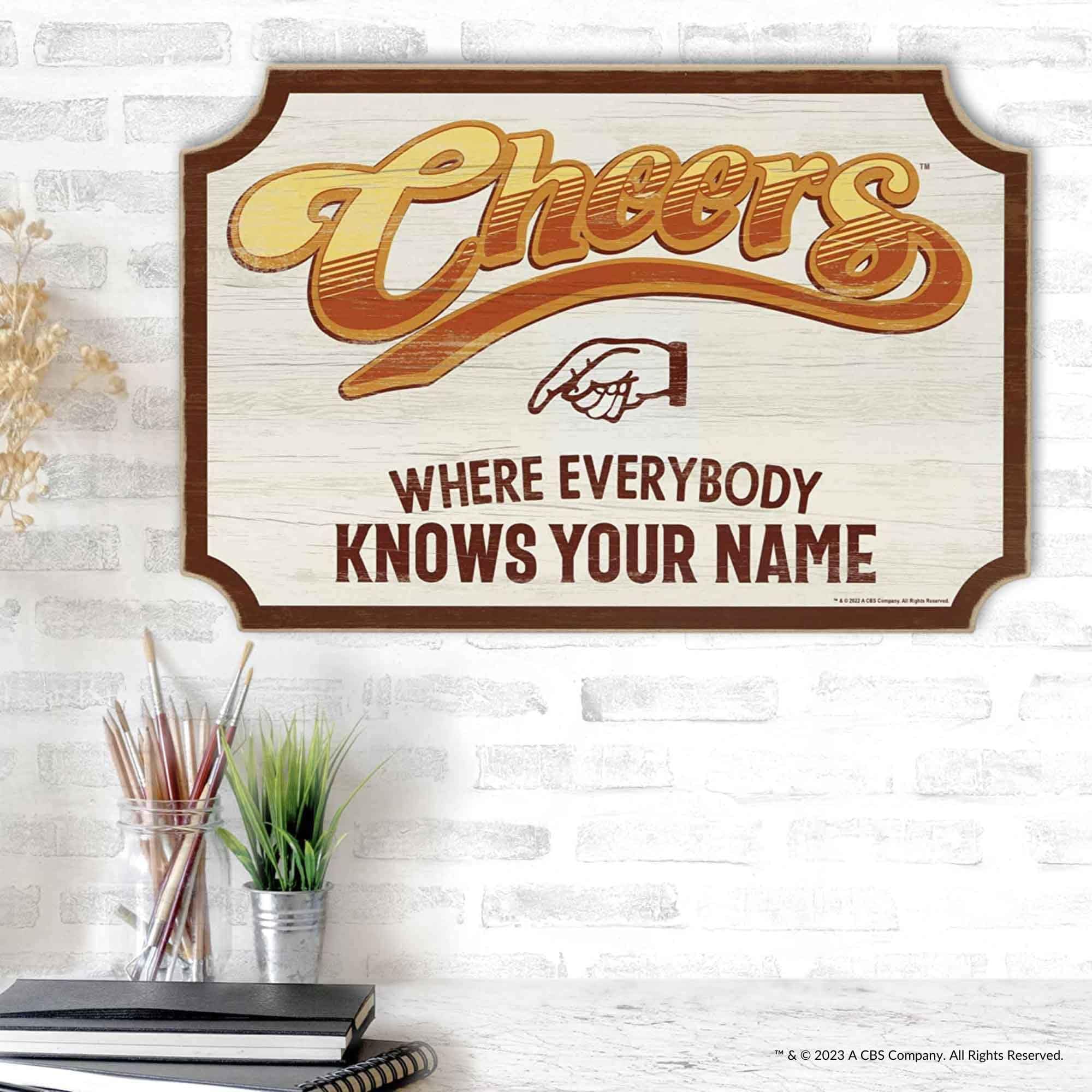 Open Road Brands Cheers Where Everybody Knows Your Name Wood Wall Decor - Fun Cheers Sign for Home Decorating