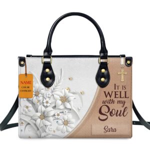 jesuspirit personalized leather handbags for women - it is well with my soul religious bag, bible bags - christian gifts jesus stuff for women - church bag, bible purse medium size