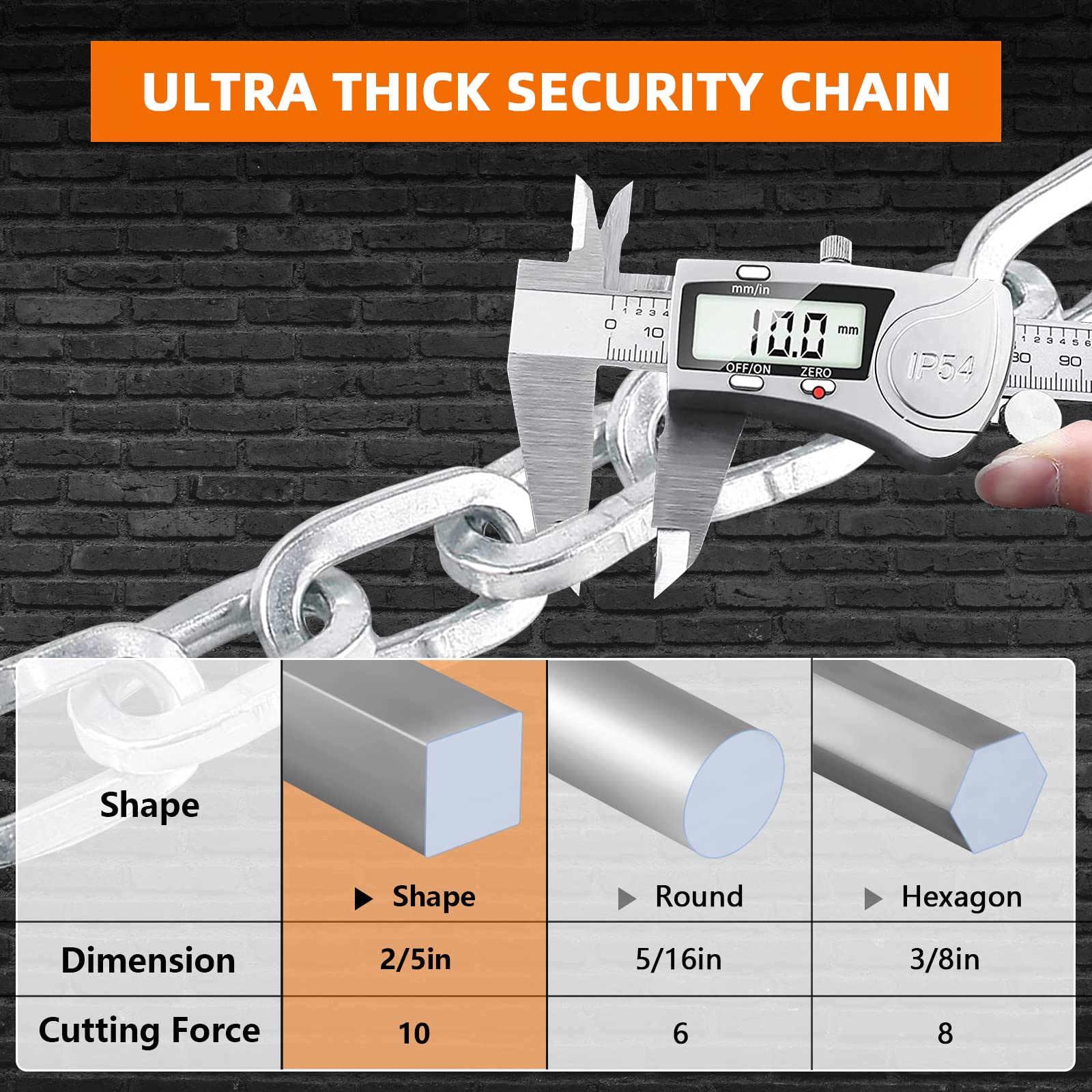 Heavy Duty Motorcycle Chain Lock 0.4In/10mm x 10 Ft with 17mm Thick Anti-Theft Cut Proof U-Lock and 3 Keys, Ideal for Motorcycle, Bikes, Generator, Gates, Scooter, Equipment