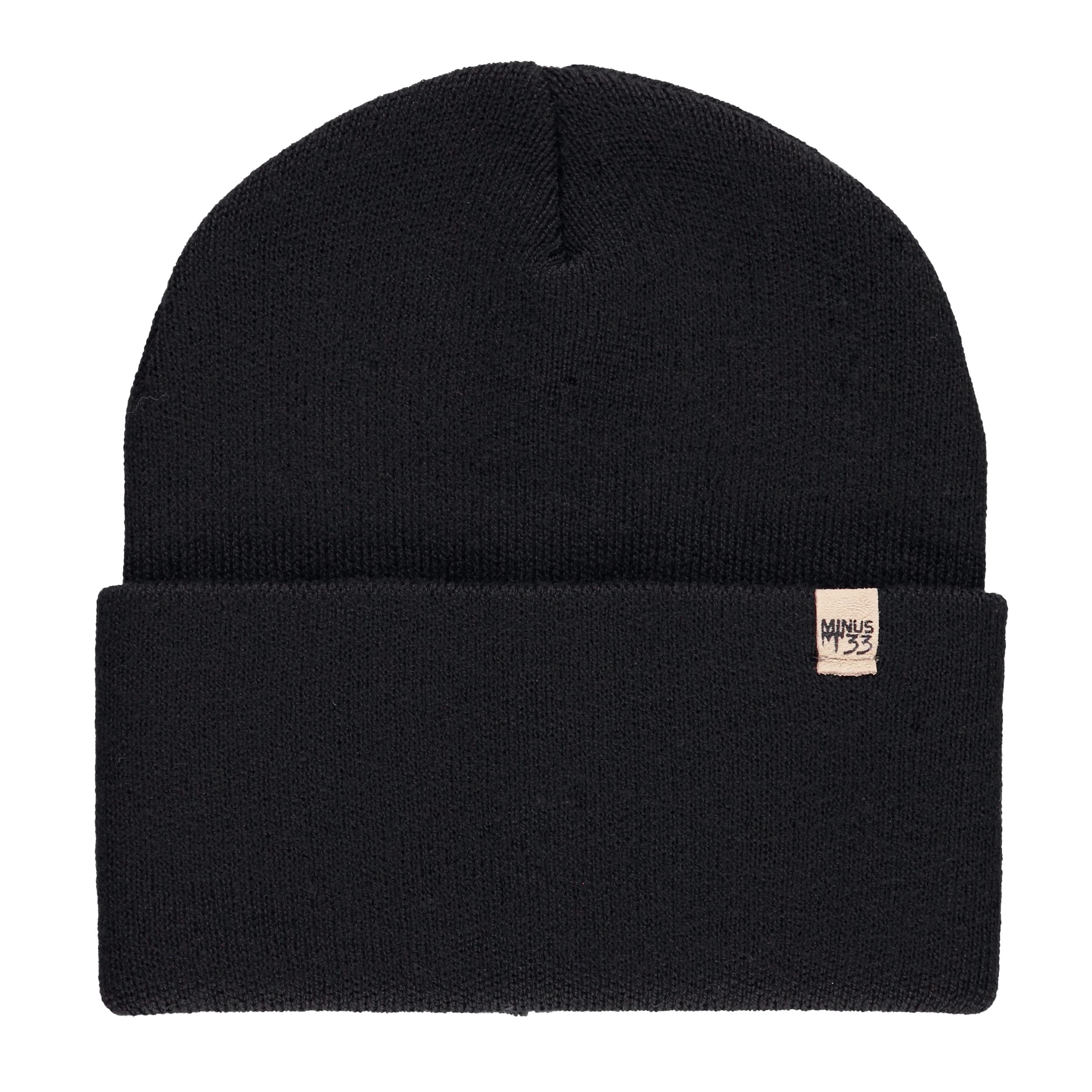 Minus33 Midweight Everyday Knit Cuff Beanie - 100% Merino Wool - Warm Winter Hat - Black