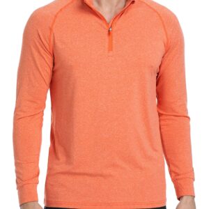 TACVASEN Men's Hiking Shirts Quarter Zip Pullover Long Sleeve Performance SPF Outdoor, Orange, M