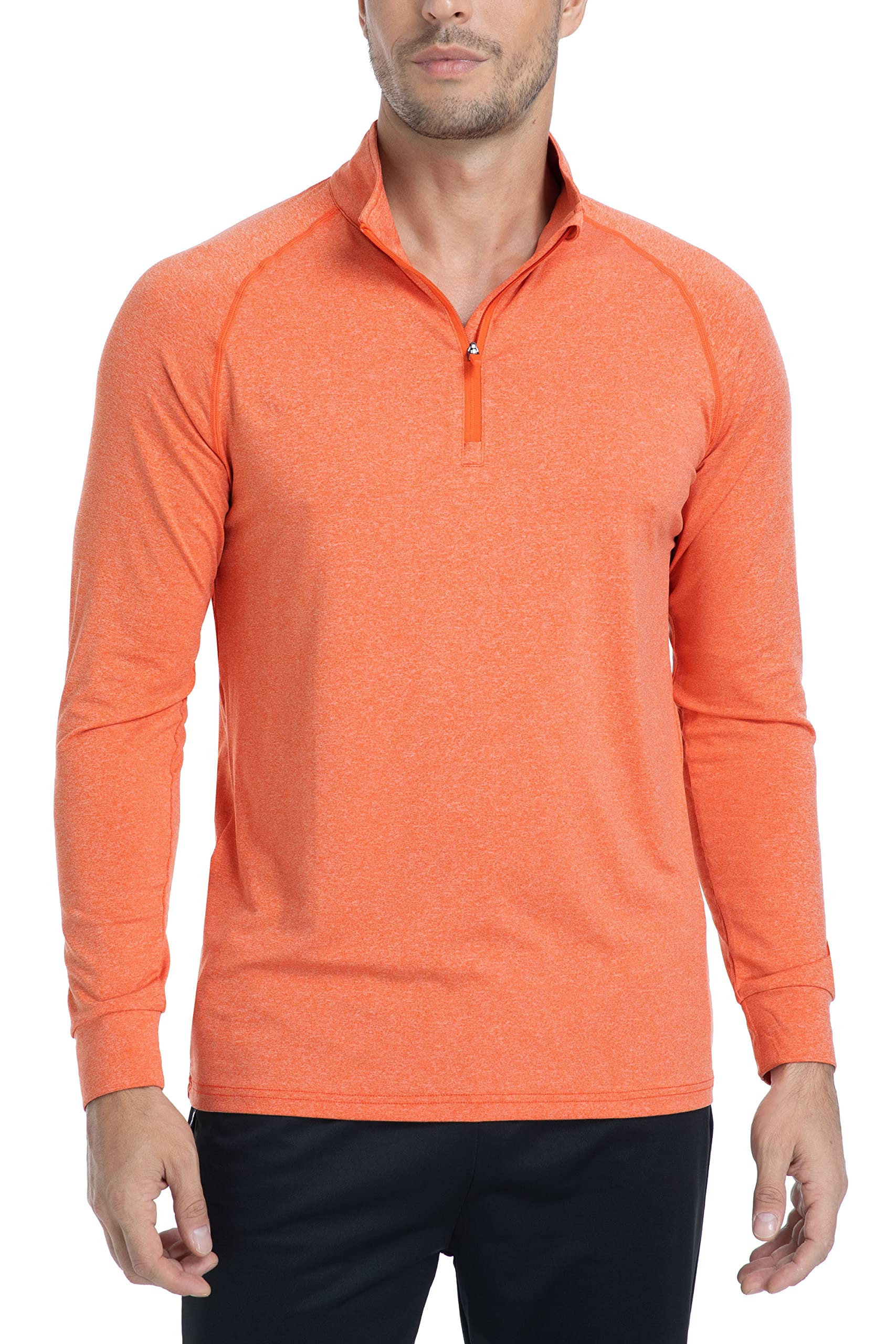 TACVASEN Men's Hiking Shirts Quarter Zip Pullover Long Sleeve Performance SPF Outdoor, Orange, M