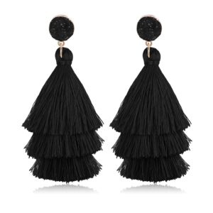 cassieca tassel statement earrings for women clip on drop earrings colorful bohemian tiered tassel druzy dangle drop earrings non piercing jewelry birthday christmas valentines day gift