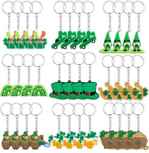 jadive 36 pieces st. patrick's day pvc keychains irish festival themed party decor keychain for kids gnome, shamrock, beer, irish, horseshoes, coins 9 styles (shamrock)