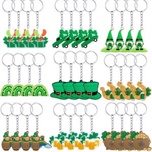 Jadive 36 Pieces St. Patrick's Day PVC Keychains Irish Festival Themed Party Decor Keychain for Kids Gnome, Shamrock, Beer, Irish, Horseshoes, Coins 9 Styles (Shamrock)