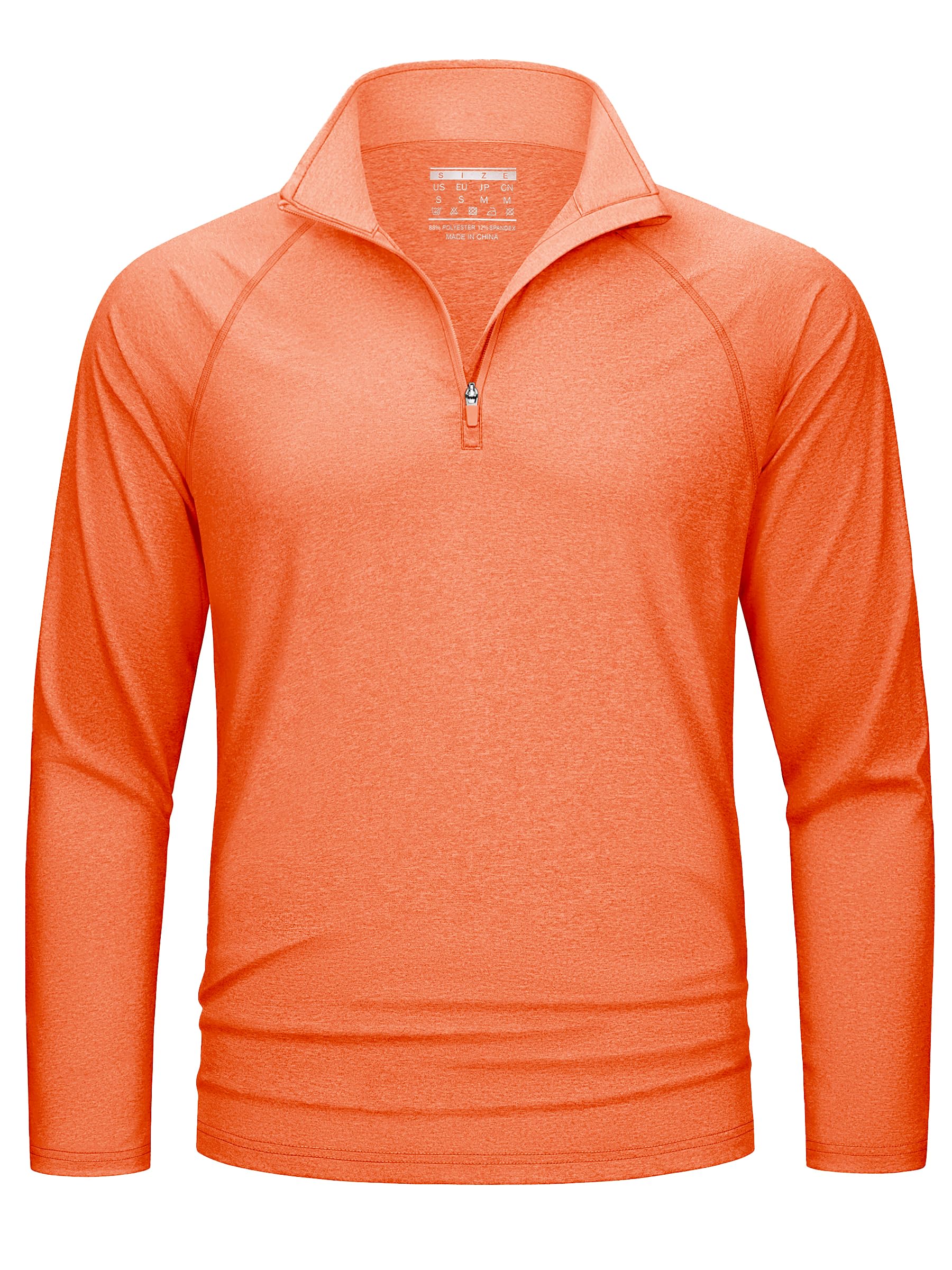 TACVASEN Men's Hiking Shirts Quarter Zip Pullover Long Sleeve Performance SPF Outdoor, Orange, M