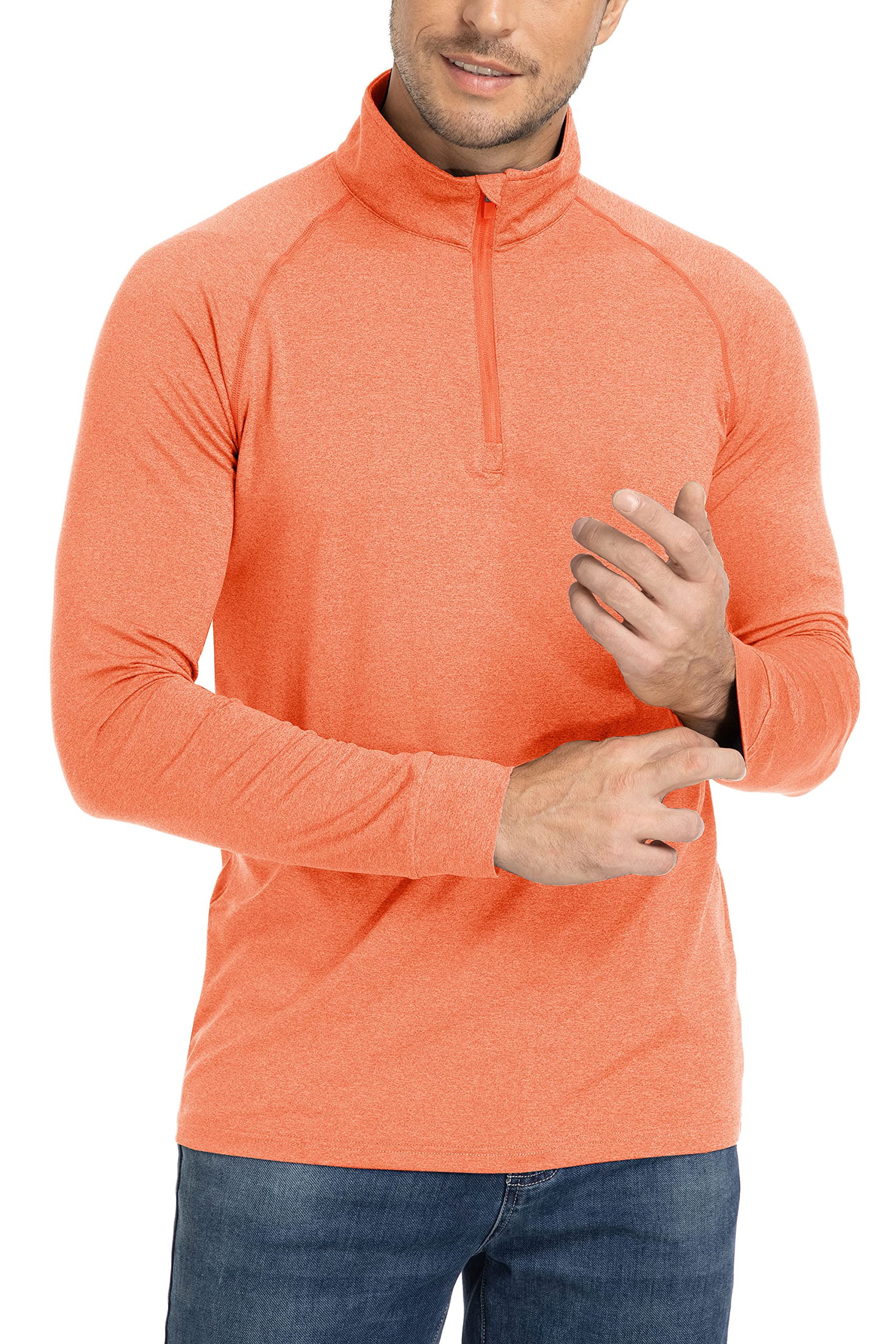 TACVASEN Men's Hiking Shirts Quarter Zip Pullover Long Sleeve Performance SPF Outdoor, Orange, M