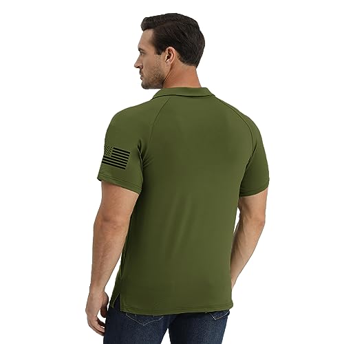 H HYFOL Polo Shirts for Men Graphic Stretch Casual American Patriotic Short Sleeve Raglan Golf Polos for Men(Olive Green,L)