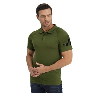 H HYFOL Polo Shirts for Men Graphic Stretch Casual American Patriotic Short Sleeve Raglan Golf Polos for Men(Olive Green,L)