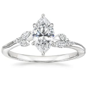 jeweleryium 1 ct marquise cut colorless moissanite engagement ring, wedding/bridal ring set, solitaire halo style, solid sterling silver antique anniversary bride jewelry, gorgeous gift (7.5)