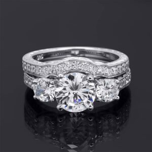 Women's 925 Sterling Silver Wedding Band Bridal Ring Set 3.5 Carats Round Cut Cubic Zirconia CZ Engagement (6.5)