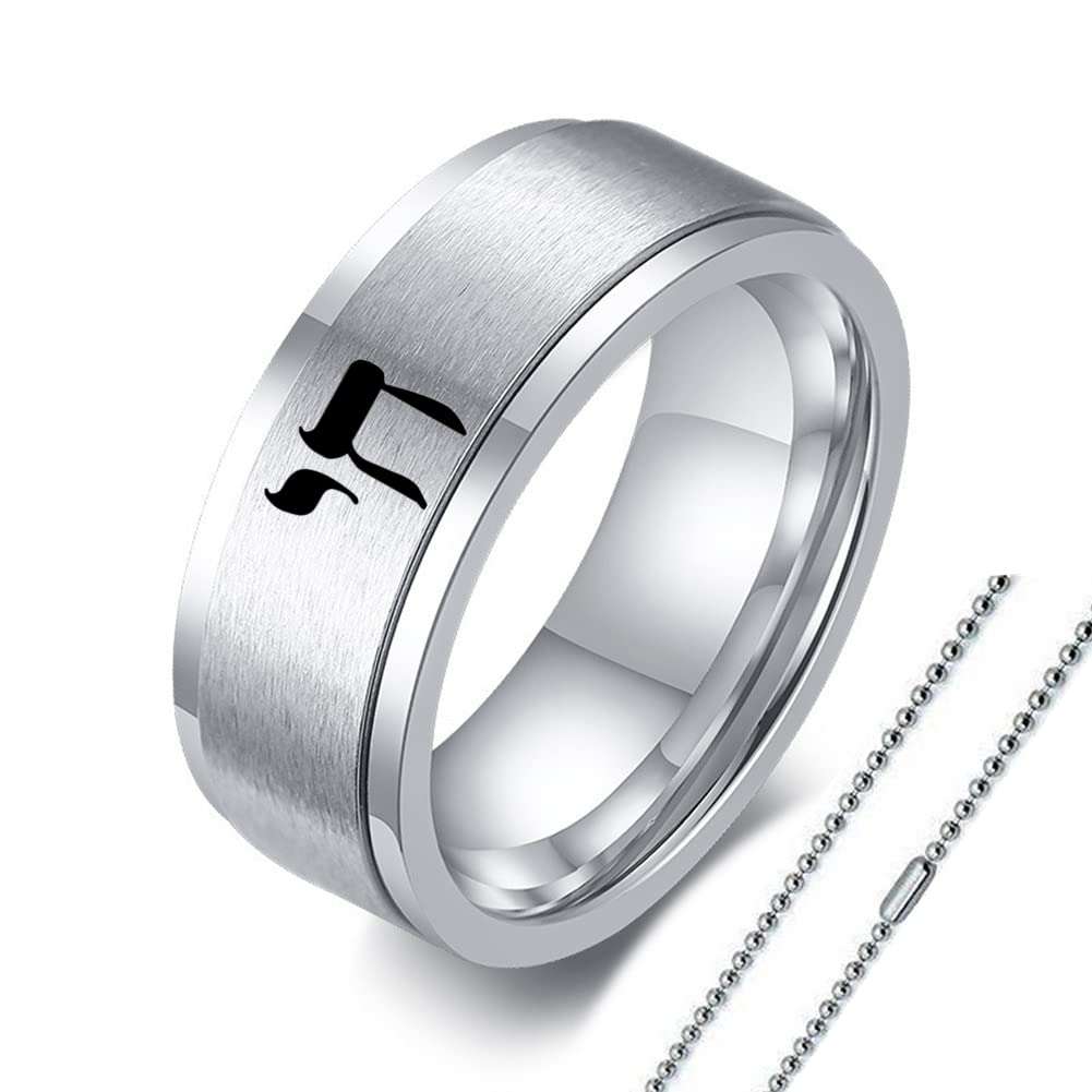 Jewish Hebrew Chai Spinner Ring Pendant with Necklace Chain for Women Men Teens Stainless Steel Judaism Amulet Symbol of Life Rotatable Finger Ring Religious Hebrew Words Engraved Jewelry,Silver,#10