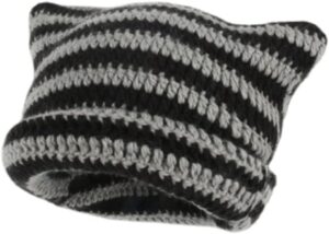 laureltree crochet hats for women vintage beanies women fox hat grunge accessories slouchy beanies for women (black)