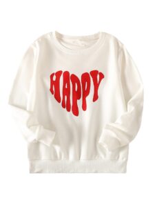 shenhe girl's crewneck graphic slogan letter print long sleeve pullover sweatshirt tops graphic white 11-12y