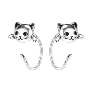 aoedej half hoop earrings 925 sterling silver tiny huggie hoop small comfy half hoop c hoop earrings for women(cat)