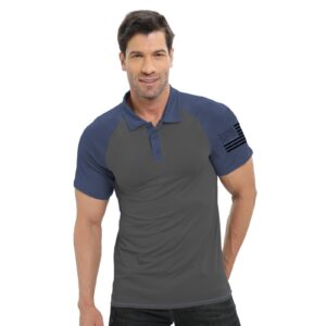 H HYFOL Polo Shirts for Men Contrast Color Short Sleeve Graphic Stretch American Patriotic Raglan Golf Polos for Men(Grey Blue,XL)