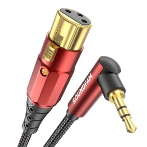 soundfam 3.5mm to xlr premium microphone cable 6ft, 90 degree right angle 3.5mm(trs,1/8 inch,aux) male to xlr female unbalanced interconnection cable for microphone, sound card, camcorder & more