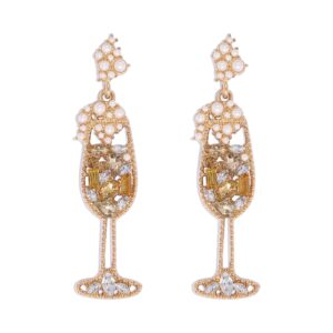 champagne glass earrings, women's champagne glass dangle earrings, handmade crystal rhinestone pearl beaded earrings for women girls (champagne colour)