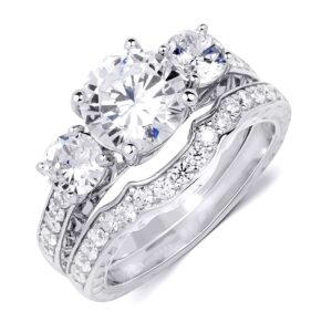 women's 925 sterling silver wedding band bridal ring set 3.5 carats round cut cubic zirconia cz engagement (6.5)