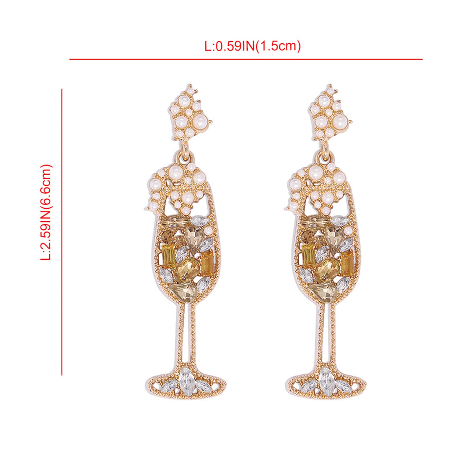 Champagne Glass Earrings, Women's Champagne Glass Dangle Earrings, Handmade Crystal Rhinestone Pearl Beaded Earrings for Women Girls (Champagne Colour)