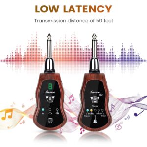 Upgrade Wireless Guitar System, 2.4Ghz Guitar Transmitter Receiver with 10 Channels Built-in 5 Guitar Effects, Rechargeable Lithium Battery Digital for Electric Guitar Amp Bass