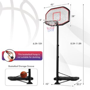 Goplus Portable Basketball Hoop Outdoor, 6.5FT- 10FT Height Adjustable Basketball Stand with Wheels, 44Inch Backboard, Fillable Base, Indoor Outdoor Basketball Goal System for Adults Teenagers Kids