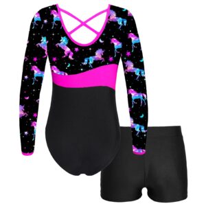 moily girls kids digital printed u neck gymnastics leotard with shorts athletic biketard ballet dancewear night pegasus 8 years