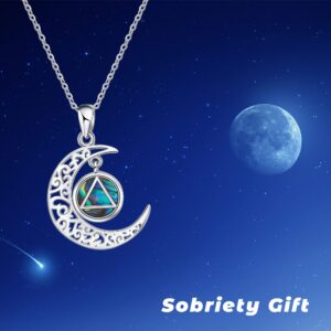 CUPENDA Sobriety Gift Alcoholics Anonymous Necklace Sterling Silver AA Moon Pendant Recovery Symbol Gifts for Women Her