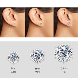 Moissanite Stud Earrings for Women and Men, 925 Sterling Silver Diamond Stud Earrings, 6 Heart Prong Hypoallergenic Earrings for Sensitive Ears, Christmas Gifts 5mm/1ct