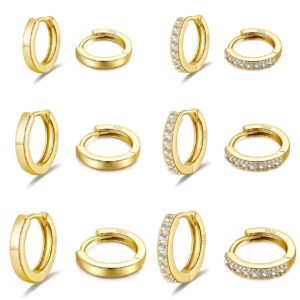 6 pairs gold hoop earrings for women 14k gold huggie hoop earrings hypoallergenic lightweight mini hoop earrings with cubic zirconia small gold hoops for women