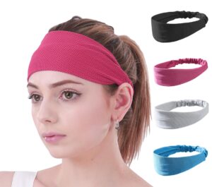 sujayu sweatbands for women, 4 pcs womens headbands sweat bands headbands for women, workout headbands for women non slip, wide headbands for women hair wrap hair accessories for women