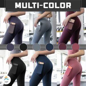 EAZE FIT Tummy Control Quick Dry Lightweight Breathable Workout Leggings for Women Yoga Pants with Pockets (as1, Alpha, s, Regular, Regular, Purple, Skinny)