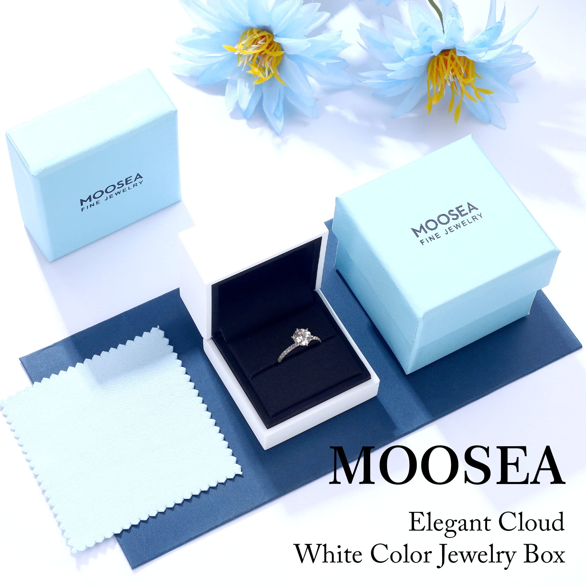 MOOSEA 1.5ct Moissanite Engagement Rings for Women, D Color VVS1 Clarity Lab Created Diamond Wedding Rings 14K White Gold Vermeil 6 Claw Moissanite Promise Rings for Her with Side Stone