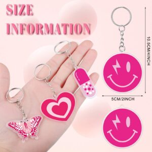 12 Pcs Preppy Smile Key Chain Acrylic Smile Face Keychain Happy Face Aesthetic Preppy Keychain for Backpack Cute Women's Keyrings and Keychains for Girls Purse Pink Accessories Charm, 12 Designs