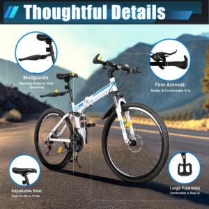 RENVIERY 26" Mountain Bikes,21-Speed Bike Adult/Youth Mountainbike,Carbon Steel Foldable Bike Bicycle,Double Disc Brakes