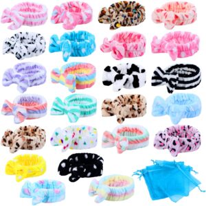 jexine 24 pieces facial makeup headbands spa headband bulk bow hair head band fluffy plush headband with gift bags for women girls