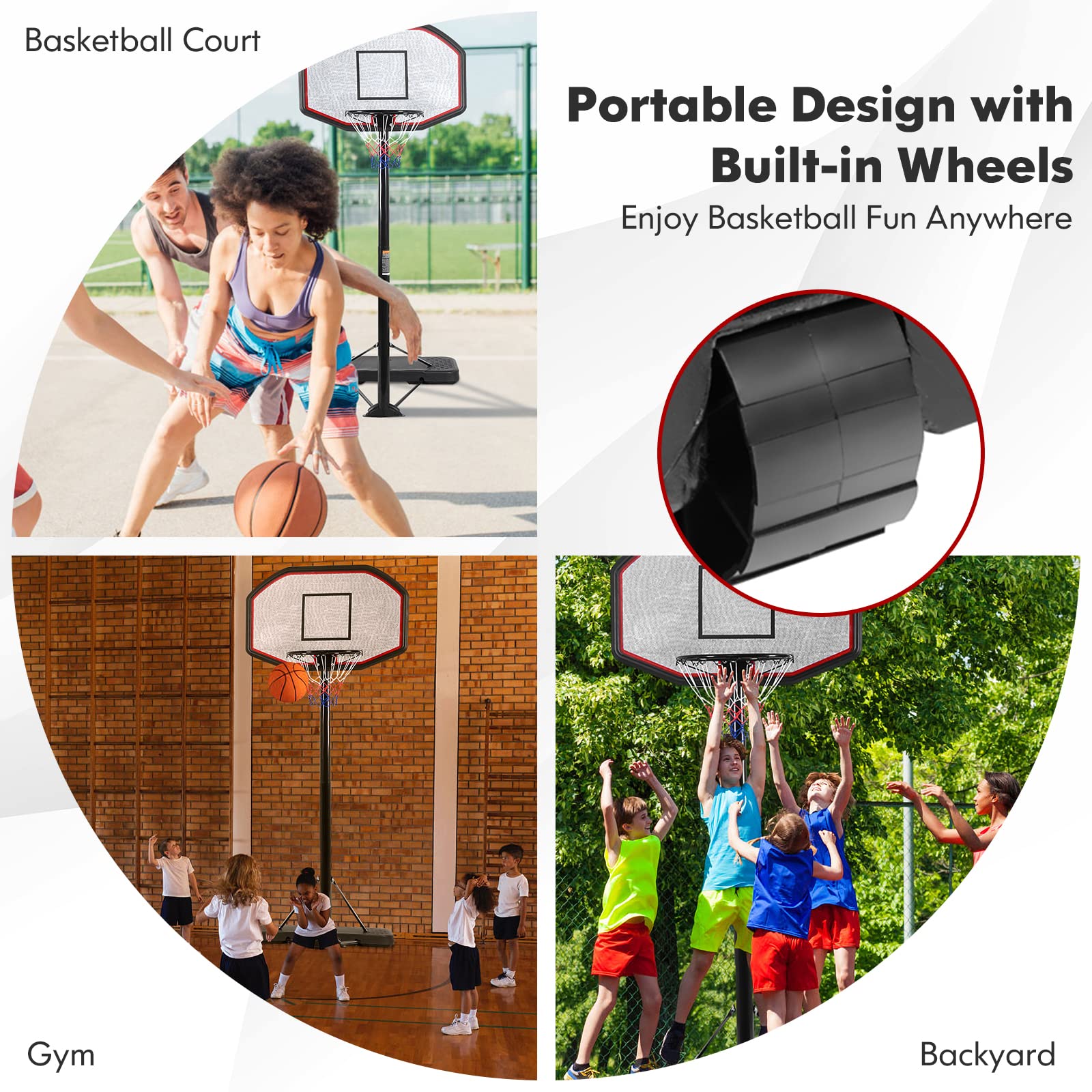 Goplus Portable Basketball Hoop Outdoor, 6.5FT- 10FT Height Adjustable Basketball Stand with Wheels, 44Inch Backboard, Fillable Base, Indoor Outdoor Basketball Goal System for Adults Teenagers Kids