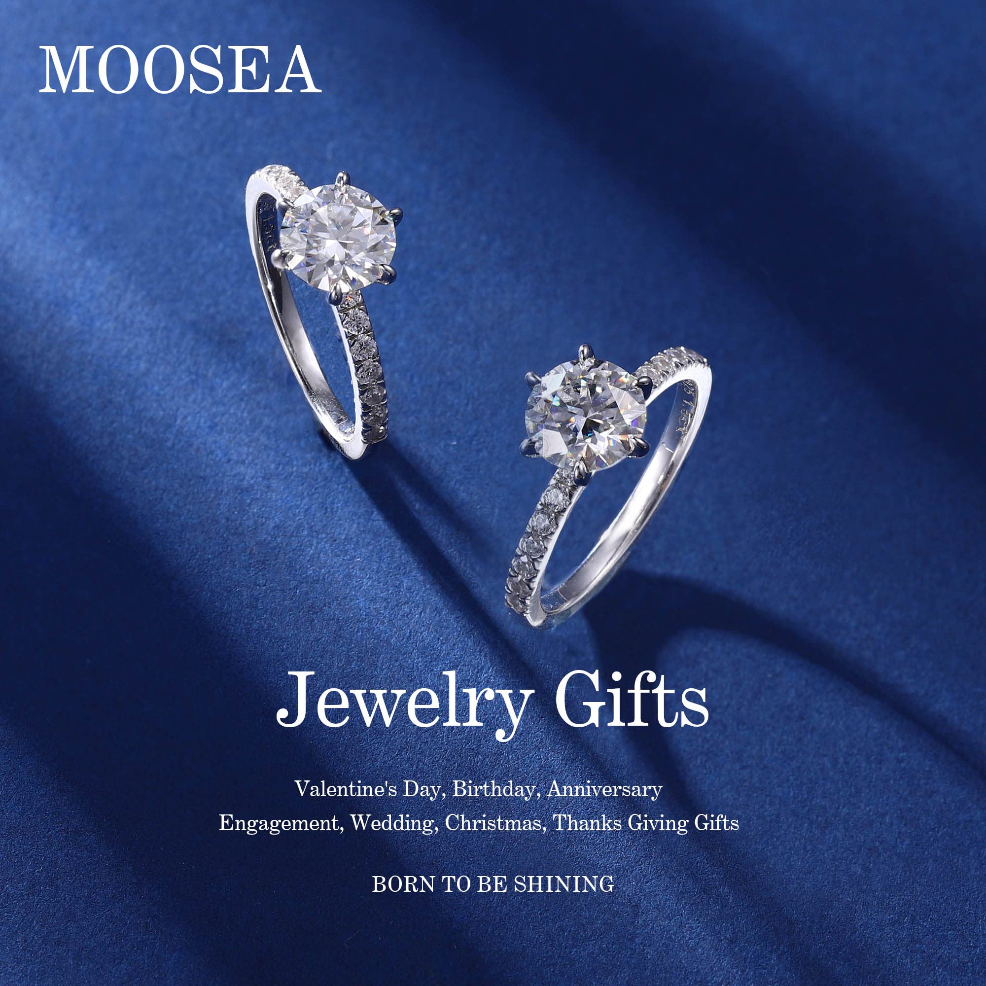 MOOSEA 1.5ct Moissanite Anniversary Rings for Women, Round Cut D Color VVS1 Clarity Lab Created Diamond Wedding Rings 14K White Gold Vermeil Moissanite Engagement Rings for Women Gifts