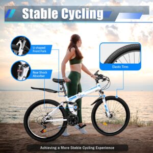 RENVIERY 26" Mountain Bikes,21-Speed Bike Adult/Youth Mountainbike,Carbon Steel Foldable Bike Bicycle,Double Disc Brakes