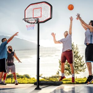 Goplus Portable Basketball Hoop Outdoor, 6.5FT- 10FT Height Adjustable Basketball Stand with Wheels, 44Inch Backboard, Fillable Base, Indoor Outdoor Basketball Goal System for Adults Teenagers Kids