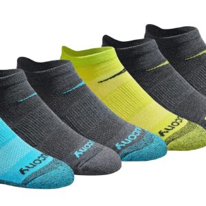 Saucony Men's RunDry Mesh Ventilating Comfort Fit Performance No-Show Socks, Available in M-XXL (6, 12, 18, Yellow Blue Charcoal Assorted (6 Pairs), X-Large