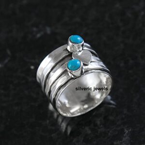 Turquoise gemstone Heart Spinner ring Love band Meditation Spinning ring Statement silver ring jewelry (9.5)