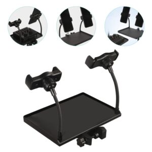 Milisten Microphone Stand Tray Clamp Music Stand Shelf Sound Card Tray with Phone Holder