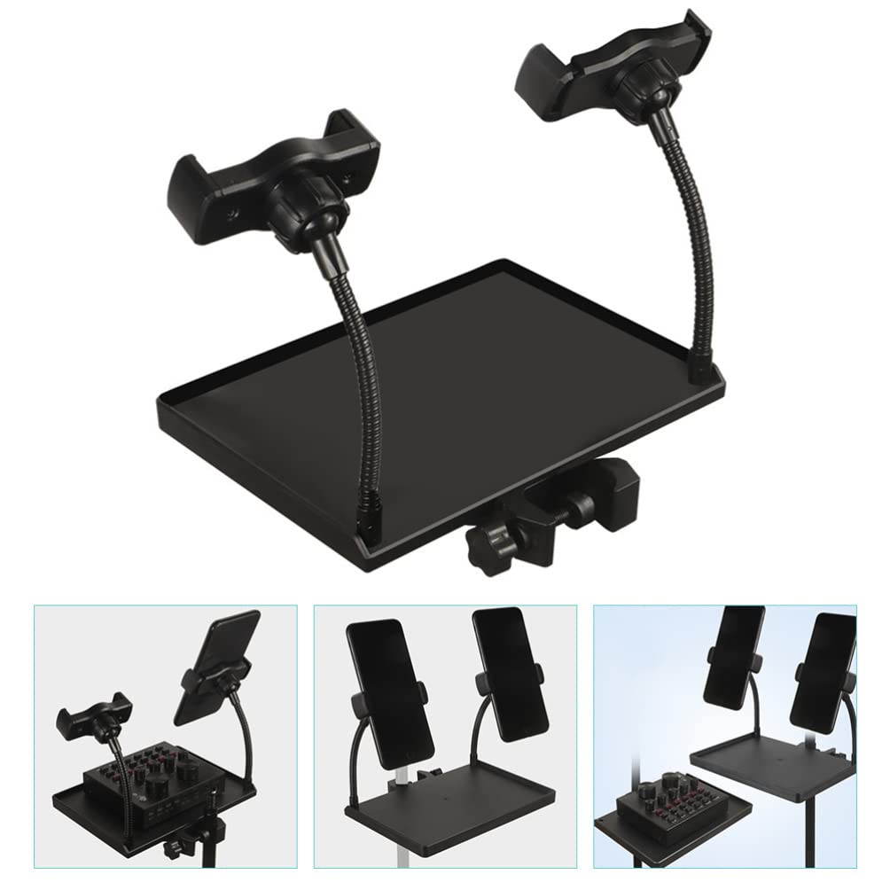 Milisten Microphone Stand Tray Clamp Music Stand Shelf Sound Card Tray with Phone Holder