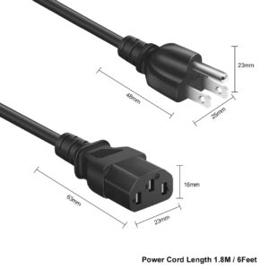 6 FT AC Power Cord for Goplus 2 in 1 Folding Treadmill Sole E060001 F63 (21034) F65 F80 F83 F85 (21016) CE800 CT800 XE400 WE35 WE95 XE850 XU875 XR895 FT96 Treadmill Mains Cable Replacement