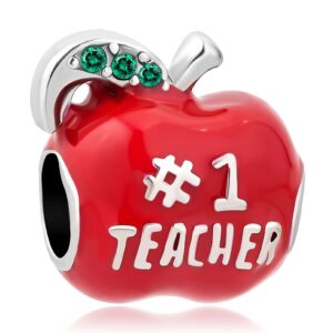 miifort red apple charm compatible with pandora bracelets no 1 teacher best mothers teachers day birthday school gift