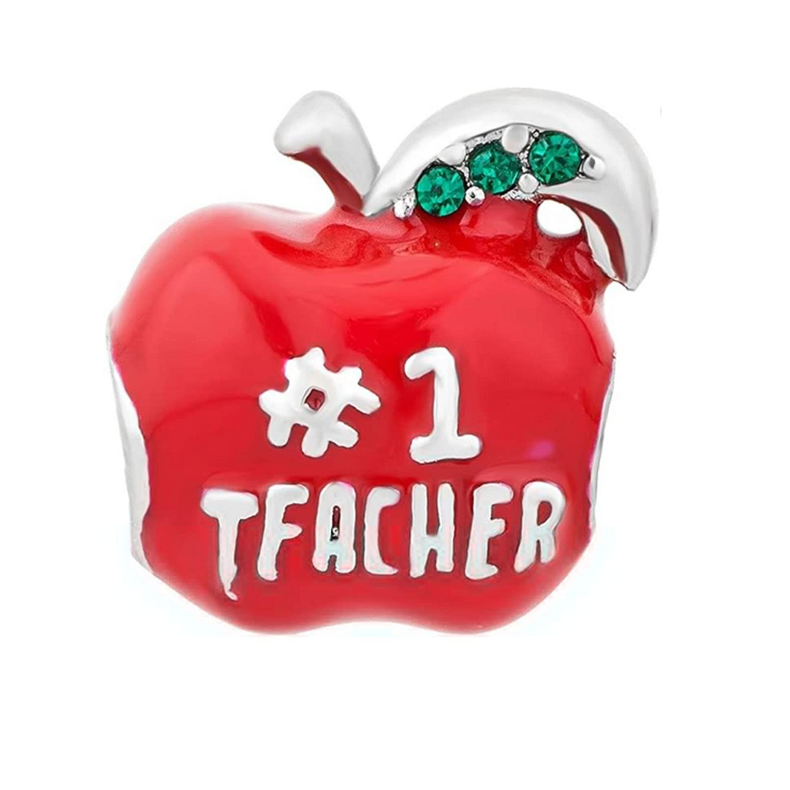 MiiFort Red Apple Charm Compatible with Pandora Bracelets No 1 Teacher Best Mothers Teachers Day Birthday School Gift