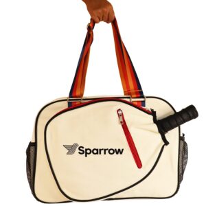 Sparrow Sports & Accessories Pickleball Bag - Sports Bag For Gear, Gym Essentials - Adjustable Strap, Mesh Pockets, Pickleball Paddle Compartment With Cover - Stylish Retro Look - 20x8x12" (3 Stripes)