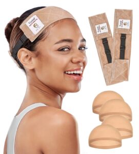 yuest wig grip band - lace front wig headband for secure, non-slip grip and keeping wigs in place - velvet no-slip wig gripper accessory for women, beige, 2 pack