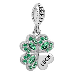 lsxab love heart lucky clover charm compatible with pandora charm bracelet necklaces pendants silver two tone green lucky charm bead women family sister wife